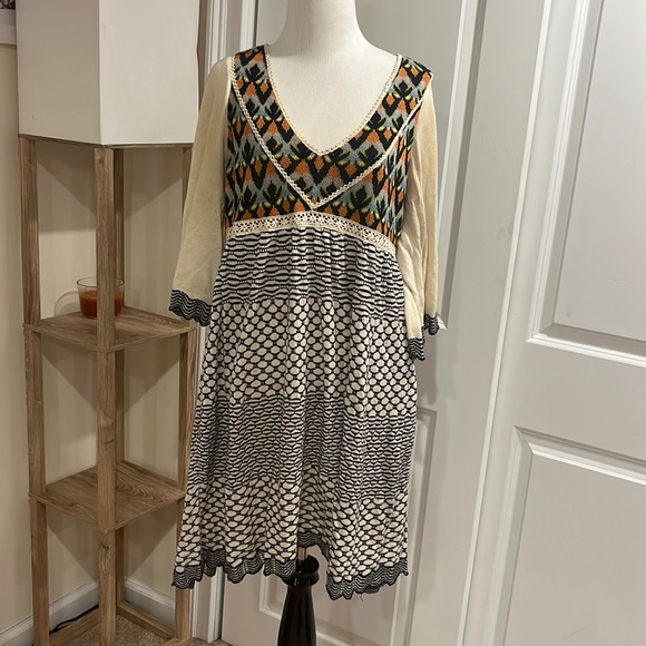 Free People | Dresses | Free People Mixed Pattern Geometric Sweater ...